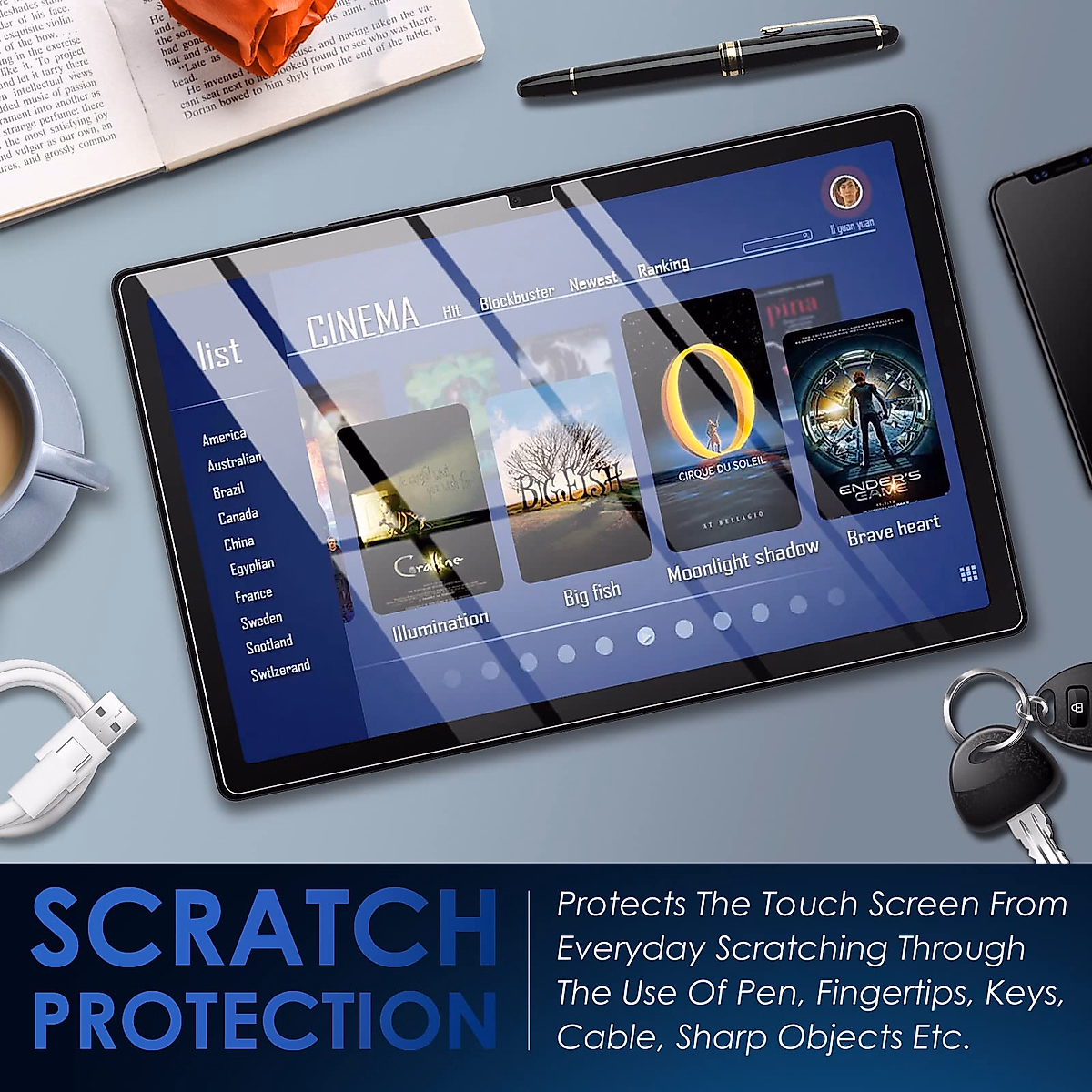 【2-PACK】DETUOSI Screen Protector for Samsung Galaxy Tab A8 10.5" 2022 (SM-X200/ X205/ X207), Ultra-Clear/Case Friendly/Touch Sensitive/Bubble Free/Anti-Scratch Mica Galaxy Tab A8 10.5" Tempered Glass