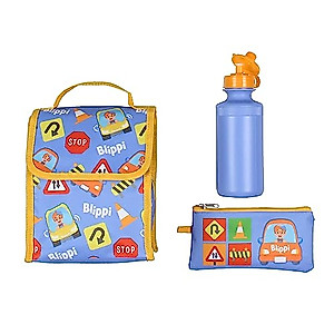Blippi Backpack Safety First Kids School Travel Backpack 5 Pc Set With Lunch Box, Drawstring Bag, Water Bottle, and Pencil Case