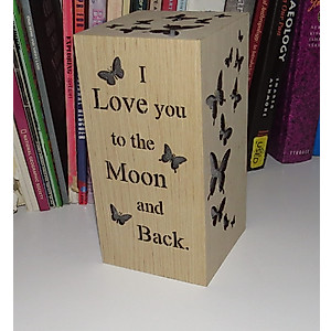 UNIDECO Wooden Butterfly Décor for Bedroom - 8.0 Inch Wood I Love You to The Moon and Back - Battery Powered Cordless Nite Lite - LED Operated Lights - Accent Night Lamp - Butterflies Gifts