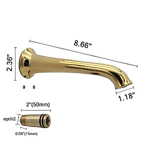 Enga Bright Gold Tub Spout, 8inch Extra Long Bathtub Faucet Wall Mount Brass Non Diverter Tub Filler