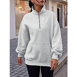 Trendy Queen Womens Half Zip Pullover Oversized Sweatshirts Hoodies with Pockets Quarter Zip Long Sleeve Fleece Jackets Crewneck Fall Outfits Cute Preppy Y2k Winter Clothes Teen Girls Fashion 2023