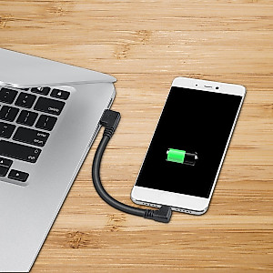 mxtechnic Micro USB Data Cable 5.9 inch 90 Degree Left Angle USB 2.0 A Male to Micro B Left & Left Angle for syncing Charging Smartphones, GPS, External Hard Drives (Black)
