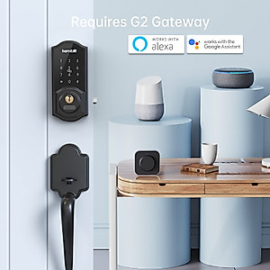 WiFi Smart Door Lock,Hornbill Keyless Entry Keypad Deadbolt with Gateway Remote Control Digital Front Door Lock Bluetooth Electronic Auto Lock Touchscreen Work with Alexa Code for Home Office Airbnb
