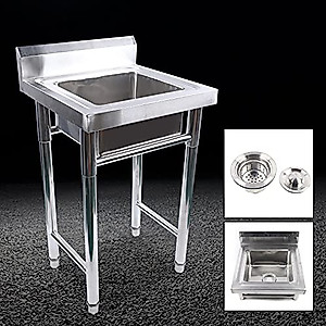 Commercial Stainless Steel Catering Sink, Catering Single Sink Utility Kitchen Wash Basin for Restaurant, Wash Table Single Bowl, 19.69x19.69 Inch