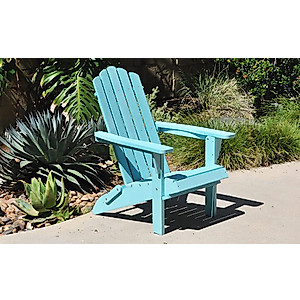 PolyTEAK Folding Adirondack Chair, Premium Weather Resistant Poly Lumber, Outdoor Patio Furniture, Up to 300 lbs, Plastic Adirondack Chairs for Patio Garden Fire Pit, Classic Collection - Blue