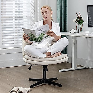 X-VOLSPORT Swivel Chair Small Office Chair Armless for Living Room Home Office Desk Chair No Wheels Linen Fabric Padded Height Adjustable Computer Chair Vanity Chairs Beige