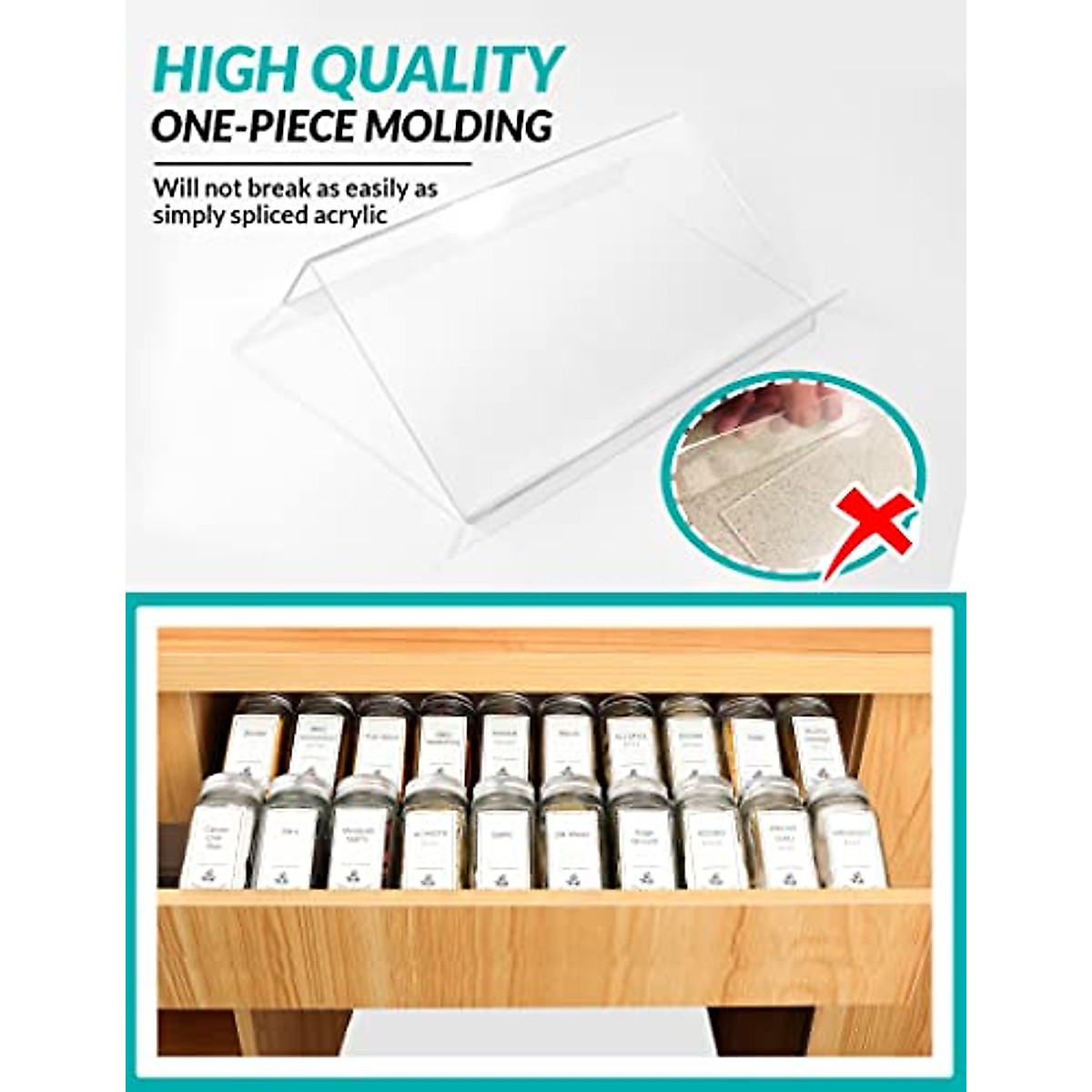 LaVie Home Expandable Spice Tray for 9" to 17" Wide Drawer, 6pcs Combinable Clear Racks (3 or 6 Tiers), Up to Store 30 Seasoning Jars, for Small/ Narrow Cabinet Drawer