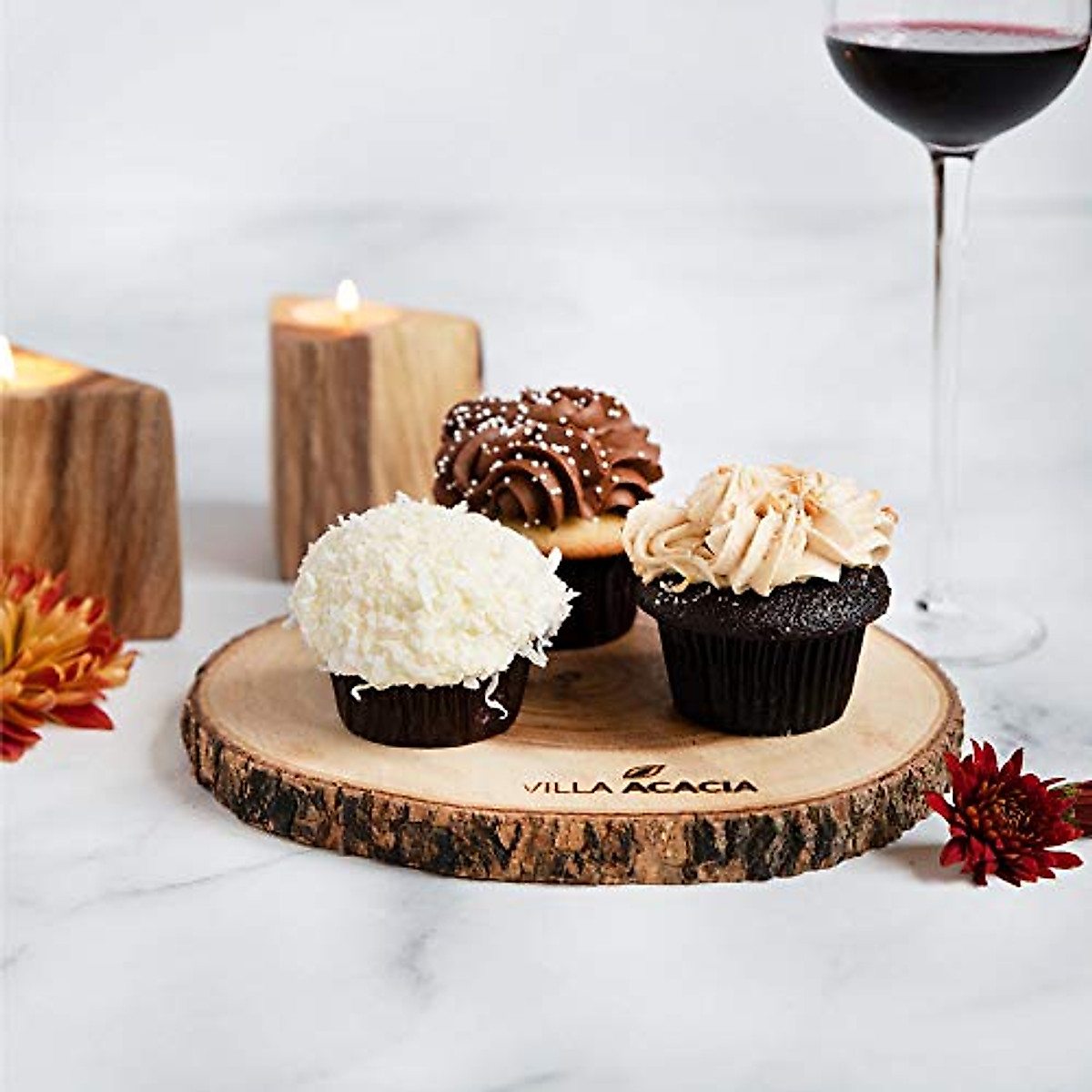 Thirteen Chefs Villa Acacia Live Edge Wood Serving Platter Natural Acacia Wood and Organic Raw Bark Edge Medium