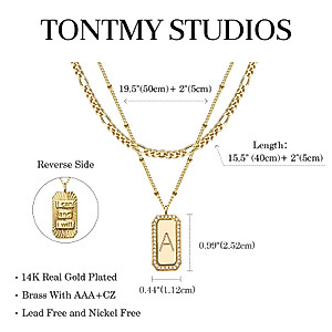 Gold Necklace for Women Trendy Dainty Initial Pendant Necklace Figaro Chain Choker Necklace Layered Set Bar Rectangle Pendant Necklaces 14K Gold Plated Simple Letter J Necklace Everyday Gold Jewelry