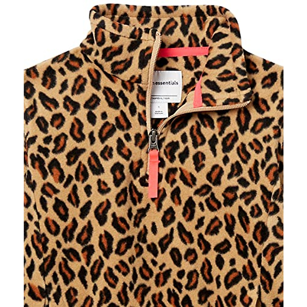 Amazon Essentials Girls' Quarter-Zip Polar Fleece Jacket, Camel Cheetah Print, Medium