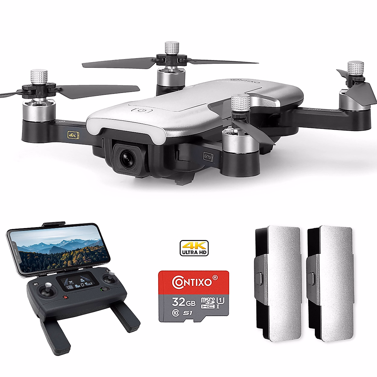 Contixo F30 Drone for Kids and Adults WiFi 4K UHD Camera and GPS,FPV Quadcopter for Beginners,Foldable Mini Drone,Brushless Motor,Follow Me,Two Batteries and Carrying Case Included