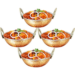 SKAVIJ Double Wall Multipurpose Bowl Copper Stainless Steel Serving Bowl Karahi (17 Ounce, Pack of 4)