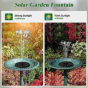 ZOLOCHEL Solar Fountain 100% Glass Covered, Solar Powered Hummingbird Water Fountain, Outdoor Bird Bath Fountain Pump with 8 Nozzles & 4 Fixers for Garden, Pond, Pool, Fish Tank Decoration