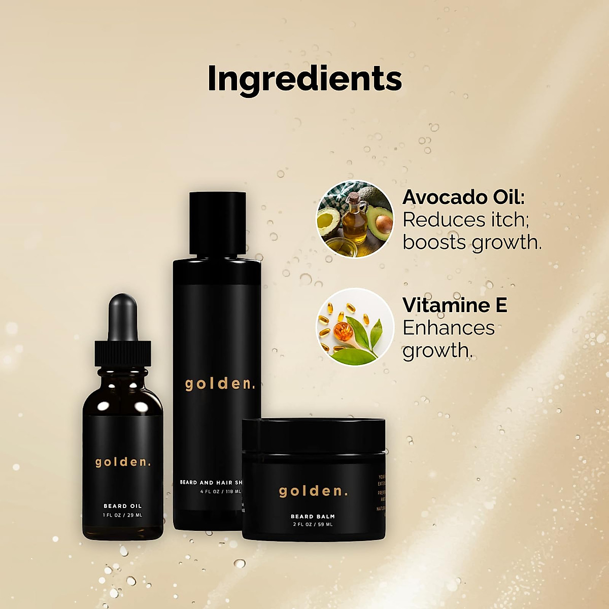 Golden Grooming Co. Everyday Beard Bundle – Complete Beard Care Set | Includes Beard Oil, Balm & Shampoo