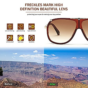 Freckles Mark 70s Italian Mob Boss Retro Square Sunglasses for Men Women Vintage Disco Sun Glasses (Brown/Gold)