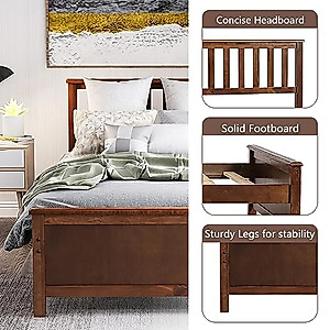 Merax Twin Size Platform Bed, Wood Twin Bed Frame with Headboard, Footboard and Wood Slat Support, No Box Spring Needed, Walnut