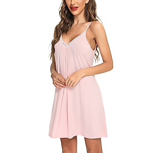 Memory baby Womens Chemise Sleepwear Full Slips Sexy Lace Nightgown Soft Nightwear Lingerie A-pink