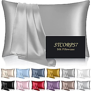 Satin Pillowcases Set of 2 - Mulberry Silk Pillowcase for Hair and Skin, Soft, Smooth, Anti Acne, Beauty Sleep Silk Pillow Cases Covers with Zipper Gifts for Women Men (King（20"X 36"）, Gray)