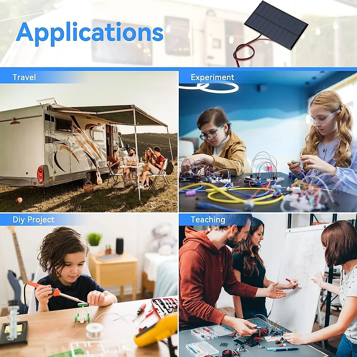 2pcs Mini Solar Cell Panel Module, Epoxy Power Supply Systerm Charger Battery DC 5V 250mA with Cable Length 30cm/11.8in