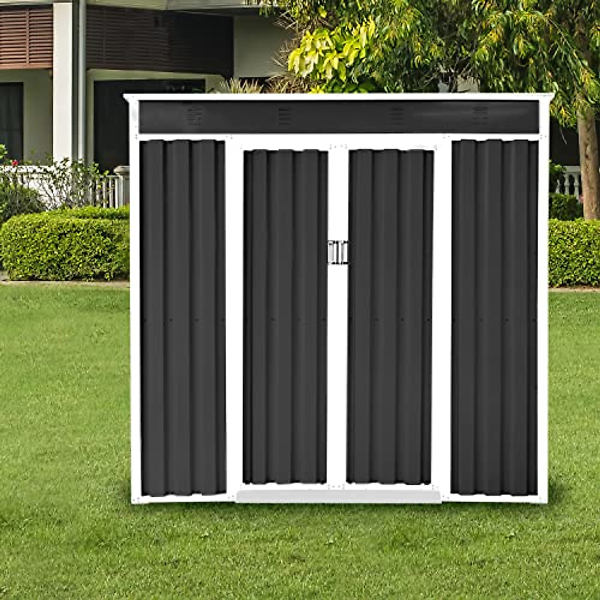 Incbruce Outdoor Storage Lawn Steel Roof Style Sheds 6' x 4' Outside Tool House with Sliding Door (Grey)
