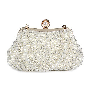 Oweisong Pearl Clutch Purses for Women Crystal Tote Handbag Vintage Evening Clutch Bag for Wedding Cocktail Bride