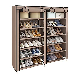 UDEAR Shoe Rack Portable Storage Free Standing Shoe Organizer with Non-Woven Fabric Cover (Brown)