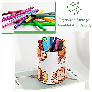Pen Holder for Desk, Cute Monkey with Yellow Bananas Large Pencil Holder Pen Cup Decorative Desktop Organizers for Home, School, Classroom, Office