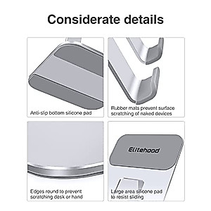 elitehood Aluminum iPad Stand, Adjustable iPad Stand Holder for Desk, Desktop Tablet Stand Dock for iPad Pro 12.9 11, iPad Air Mini 4 5 and More 4-13.5 inches Tablets, Silver