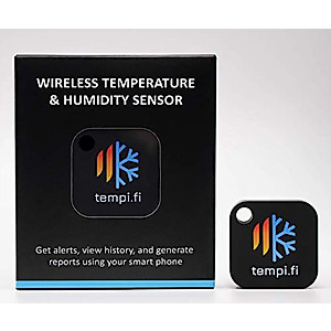tempi.fi Mini Wireless Temperature and Humidity Sensor - Developed in The USA - 24/7 Data Logger with Alarm – Bluetooth Smart Thermometer and Hygrometer - Monitor Refrigerator Freezer Pets (T3)