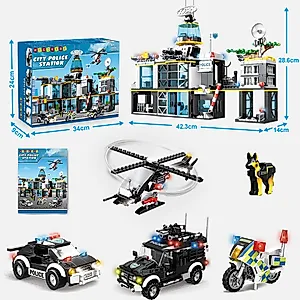 HOGOKIDS City Police Station Building Set - 1261 PCS Police Building Blocks Toys with Helicopter Motorcycle and 2 Cars, STEM Police Construction Playset for Kids Boys Girls Aged 8 9 10 11 12+