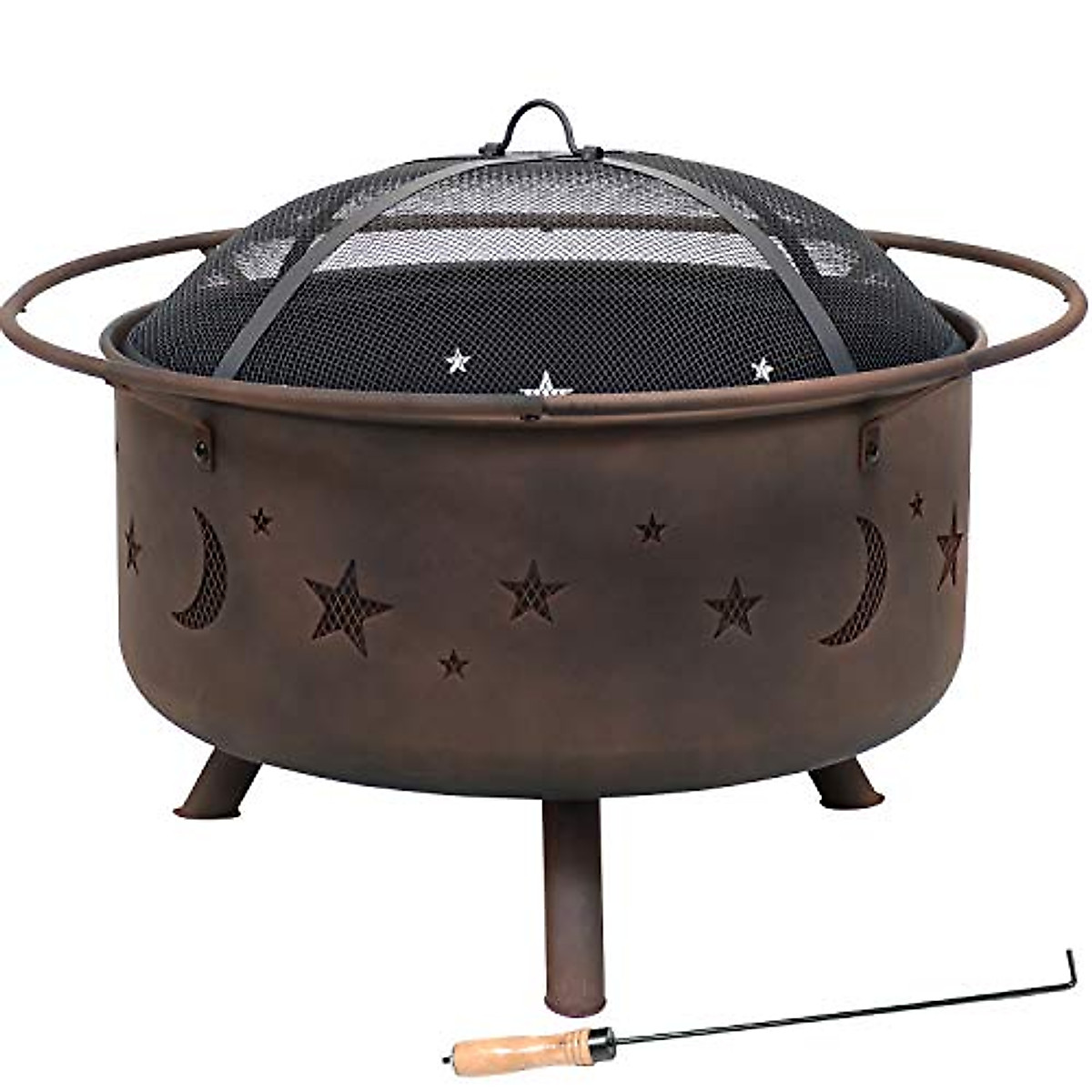 Sunnydaze Cosmic 30-Inch Fire Pit with Cooking BBQ Grill Grate, Spark Screen, and Fireplace Poker - Celestial Design