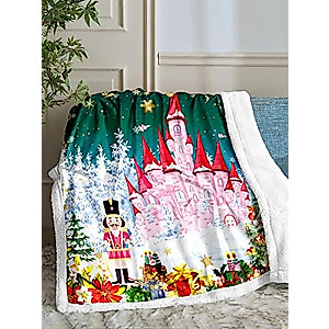 YIJIN Christmas Reversible Sherpa Fleece Blanket All Seasons Cozy,Cartoon Castle Winter Snowflakes Throw Blanket, Ultra Soft Warm Patterned Plush Blanket,Throw Size