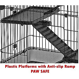 52-inch Deluxe and Spacious 5-Level Indoor Outdoor Ferret Chinchilla Guinea Pig Cage Rabbit Hutch Paw Safe Solid Platform Ramp Mesh Floor Leakproof Tray Large Access Doors (Black, 52-inch, 5-Level)