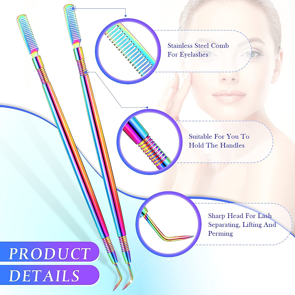 Chumia 2 Pieces Eyelash Lift Perm Tool Lash Separator Tint Tool Stainless Steel Metal Lash Lift Rods for Eyelash Eyebrow Perming Tinting Curling Extensions Supplies(Multi Color)