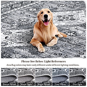 Madane 8x10 Area Rugs for Living Room, Lagre Vintage Washable Rugs 8x10 with Non-Slip Backing for Bedroom, Low-Pile Area Rugs 8x10 Soft Foldable 8x10 Rug Grey