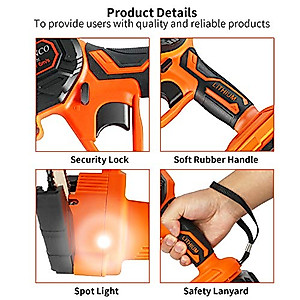 POTENCO Mini Chainsaw, Small Handheld Power Chain Saws, Powered Mini Chainsaws Cordless with Security Lock and 2 Battery, 4-Inch Electric Chainsaw for Tree Branch Wood Cutting