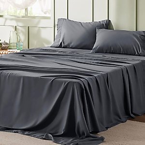 Bedsure California King Sheets Grey - Soft Sheets for California King Size Bed, 4 Pieces Hotel Luxury California King Sheet Sets, Easy Care Polyester Microfiber Cooling Bed Sheet Set