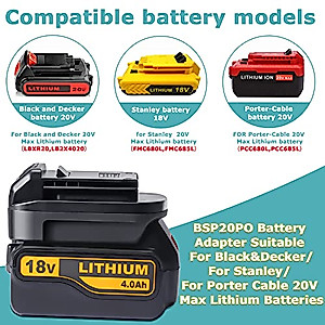 BSP20PO 20V Battery Adapter for Porter-Cable 18V Power Tools, Convert for Porter Cable 20V MAX Lithium Batteries PCC685L PCC680L PCC685LP to for Porter-Cable 18V NiCd NiMh Battery PC18B PC18BL