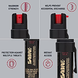 SABRE Advanced Pepper Spray for Self Defense, 3-in-1 Formula with Maximum Strength Pepper Spray, CS Military Tear Gas, UV Marking Dye, Fast Access Easy Carry Belt Clip, 35 Bursts, 0.67 fl oz, 2 Pack