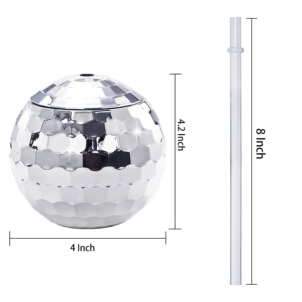 Nicunom 6 Pack Disco Ball Cups with Lids & Straws, 19 Oz Silver Disco Ball Tumbler 1970s Disco Flash Ball Cocktail Cup Sparkly Glitter Disco Bar Party Wine Drinking Tea Syrup Bottle