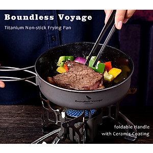 Boundless Voyage Camping Titanium Non-Stick Pan with Folding Handle Ultralight Outdoor Ceramic Coating Frying Pan Small Portable Picnic Hiking BBQ Cookware (Ti2067C-L-18CM)