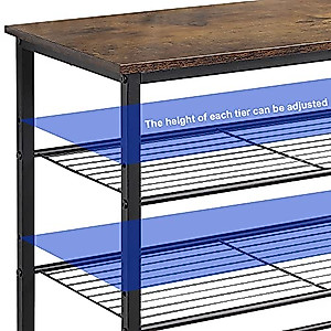 HQXING 5-Tier Shoe Rack Organizer, Metal Mesh Shoe Storage Shelf, for Entryway, Hallway, Closet, Dorm Room, Industrial, Rustic Brown