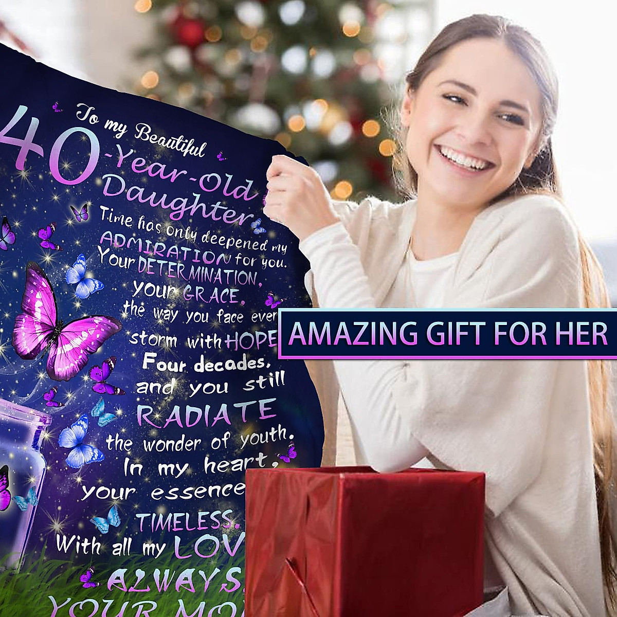 CUDEVS 40th Birthday Gifts for Women, 40 Year Old Birthday Gifts for Women, 40th Birthday Gifts Women Blanket, 40th Birthday Gifts, Daughter Birthday Gift
