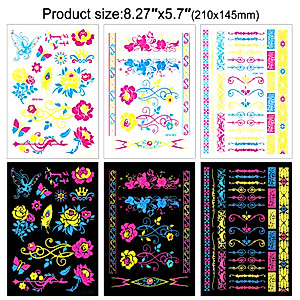 HOWAF 9 Large Sheets Neon Glow in The Dark Temporary Tattoos,100+ Assorted Designs Glow UV Neon Body Face Flowers Butterfly Flash Fake Waterproof Tattoo Stickers for Women Men Girls Body Art