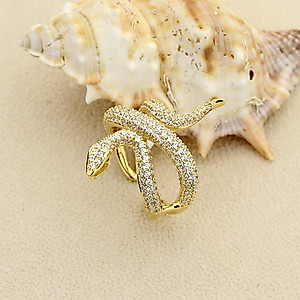 DoubleAccent 14K Yellow Gold Plated Sterling Silver Fashion Ring Snake Design, 34mm Height with CZ (Size 6 to 8)