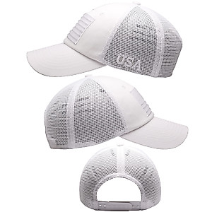 Antourage American Flag Unconstructed Hat for Men and Women Twill Mesh Snapback Baseball USA Flag Cap + 2 Patriotic Patches ((16) White Classic Mesh Snapback)