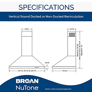 Broan-NuTone EW4830SS Stainless Steel LED, 400 30-inch Wall-Mount Convertible Chimney-Style Range Hood with 3-Speed Exhaust Fan and Light, 460 Max Blower CFM