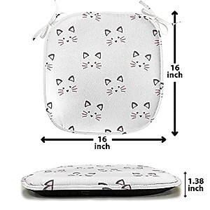 Ambesonne Kitten Chair Seating Cushion Set of 8, Sketching of a Blushing Cat Face Features Cartoon Style Hand Drawn Cat Whiskers, Seat Pads for Office with Anti-Slip Backing, 16"x16", Grey Pale Pink