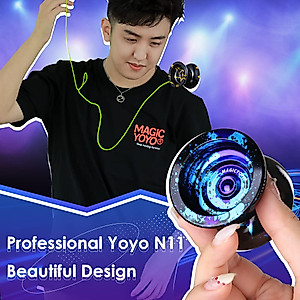 MAGICYOYO Professional Unresponsive Yoyo N11 Pack of 2, Alloy Metal Yoyo for String Trick, Dual Purpose Yoyo with 12 Yoyo Strings + 2 Bags + 2 Flat Bearings + Axle + Bearing Removal Tool