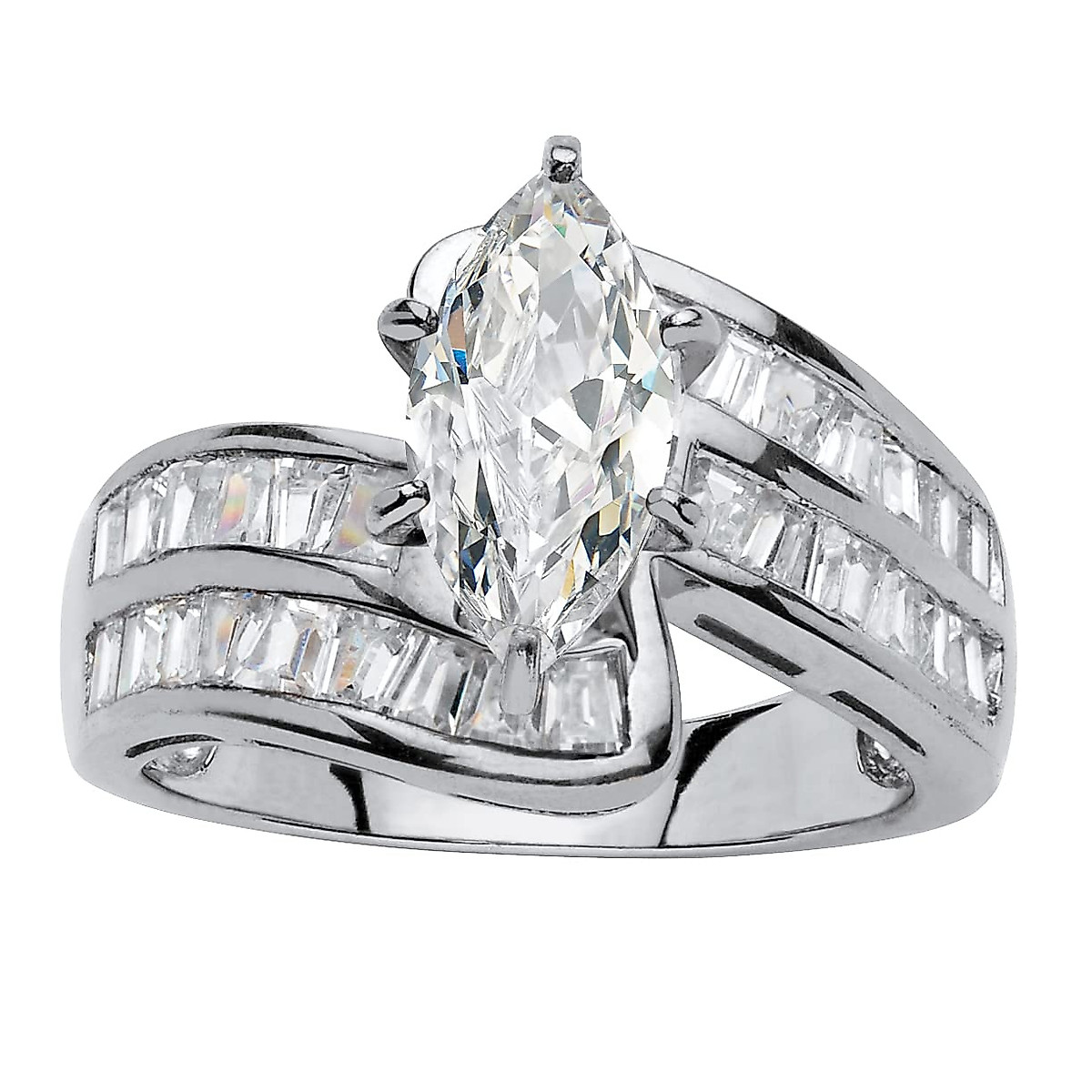 PalmBeach Platinum-plated Sterling Silver Marquise Cut Cubic Zirconia Engagement Ring Sizes 7-12 Size 8